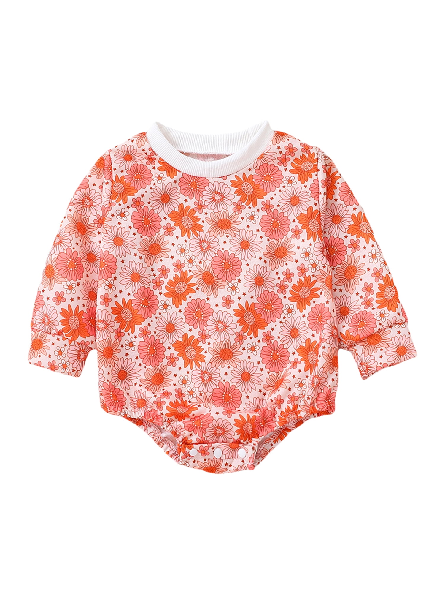 Baby Girls Newborn Floral Romper Round Neck Long Sleeve Jumpsuits Fall Winter One Piece ...