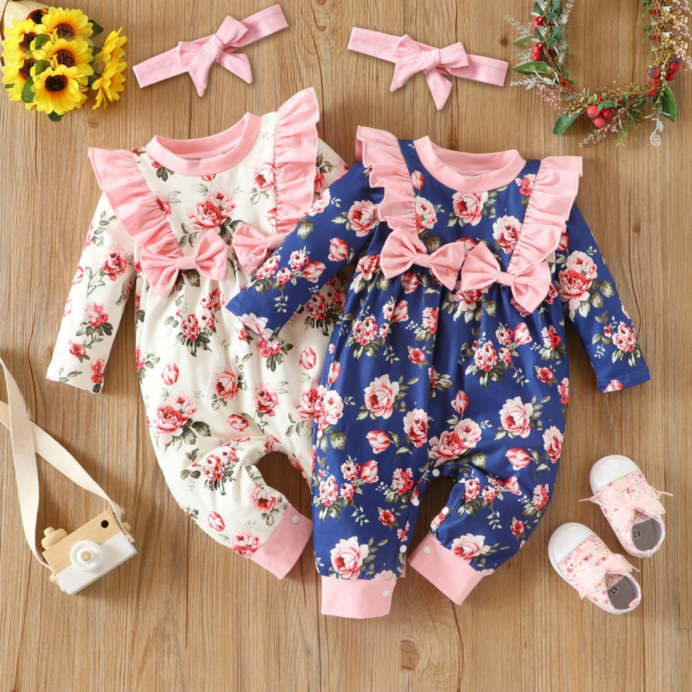 Baby Girls Newborn Spring Romper Floral Long Jumpsuit Overall ...