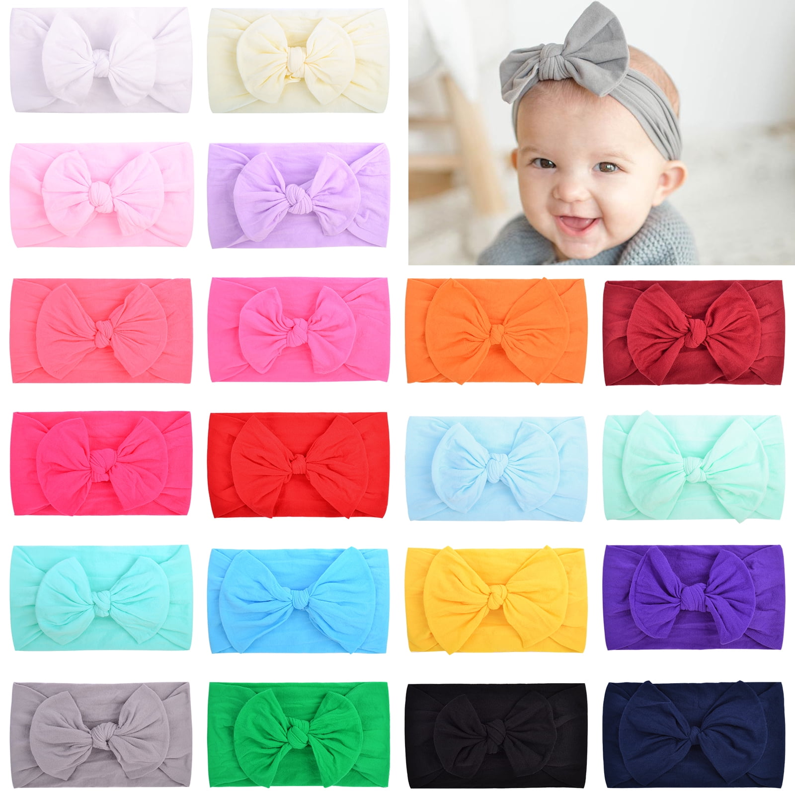 Choicbaby 20-Pack Baby Girl's Nylon Headbands, Elastic Turban Hair Bows ...