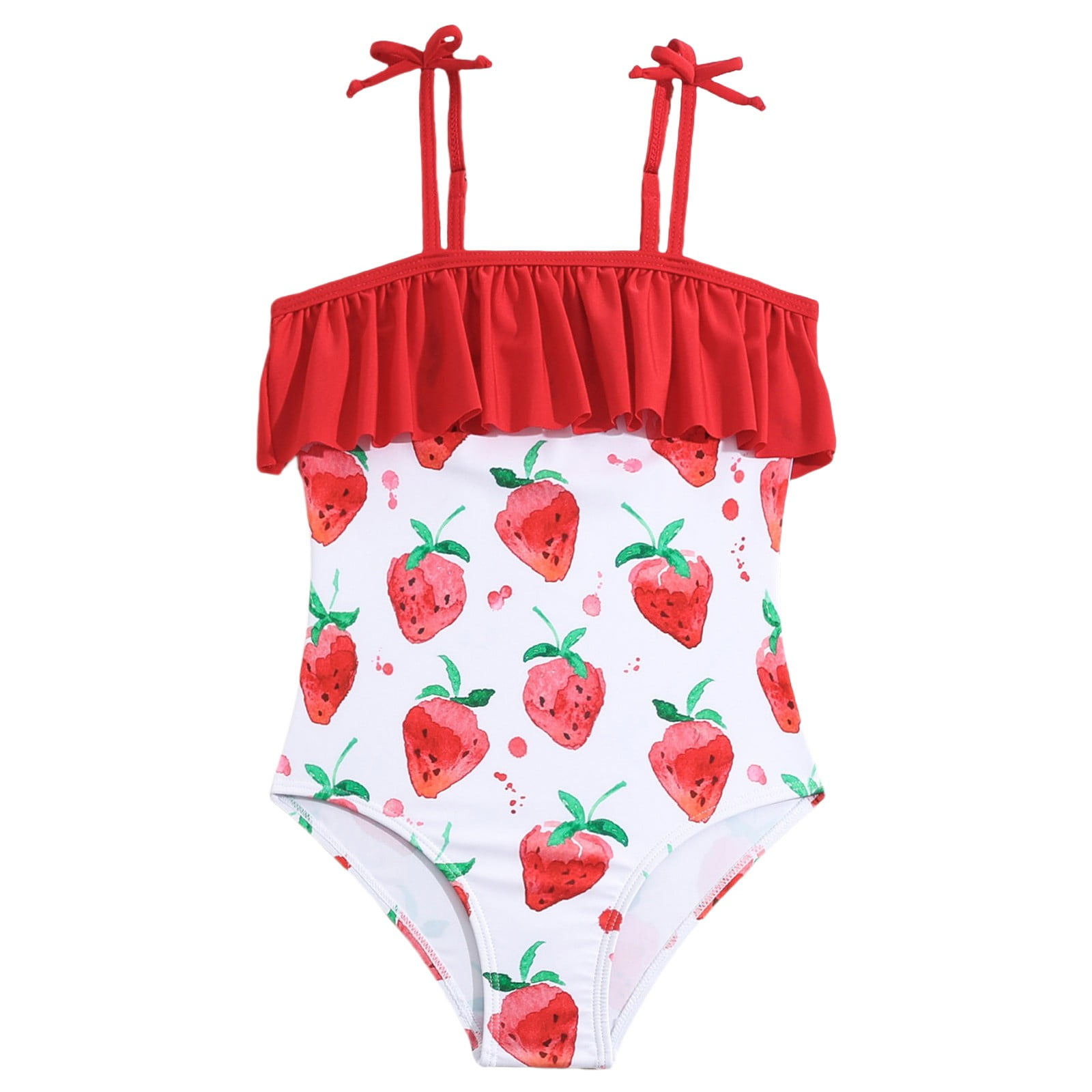 Baby Girls One Piece Swimsuit Strawberry Print Bowknota Spaghetti Strap ...