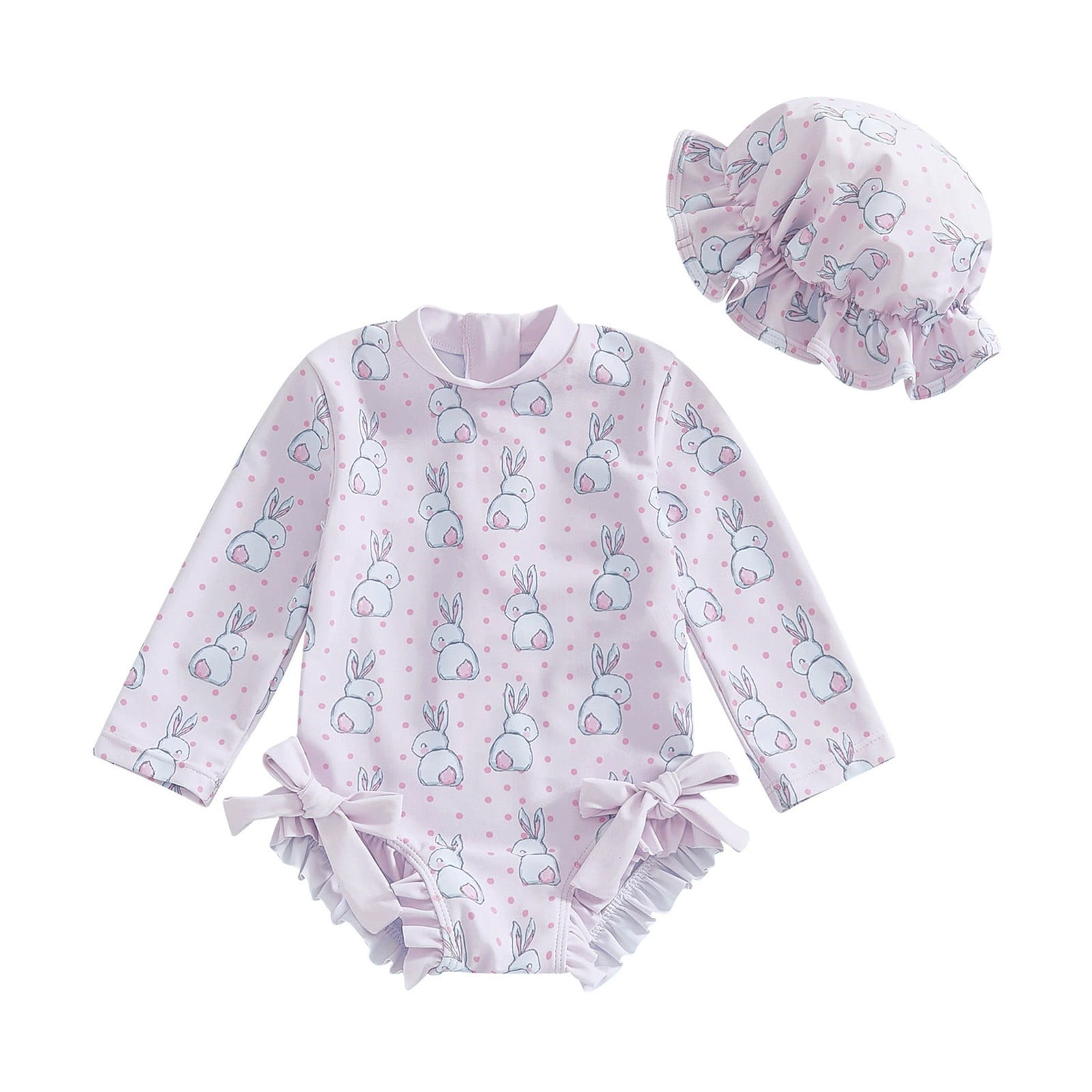 Baby Girls One-Piece Swimsuits Bowknot Print Crew Neck Long Sleeve ...