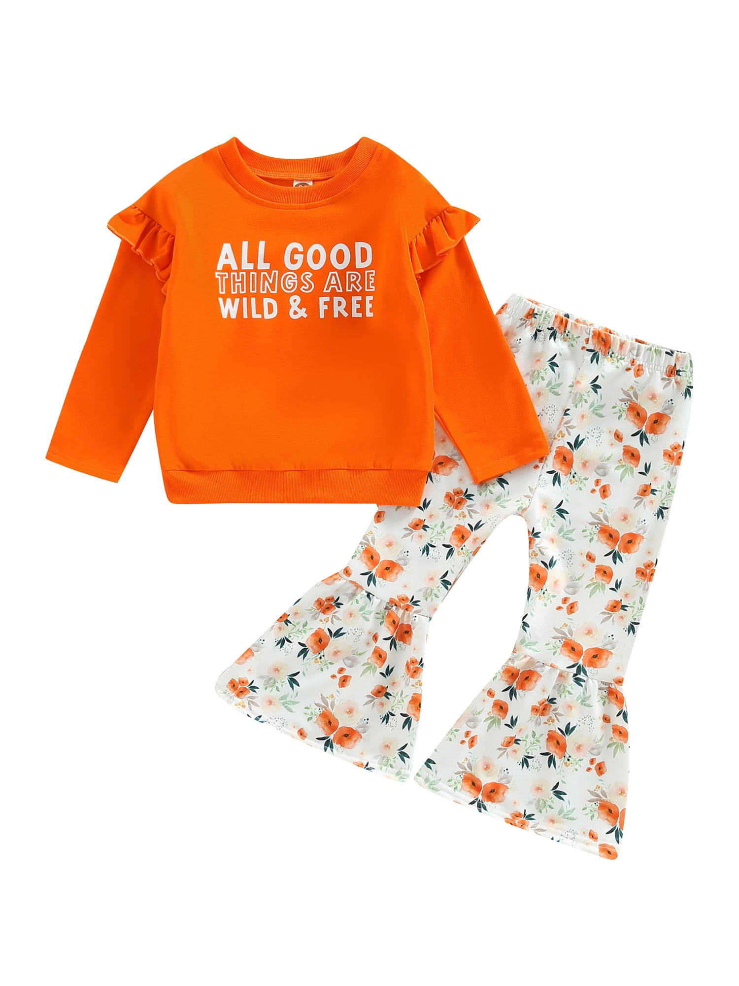 Baby Girls Outfits Long Sleeve Cartoon Cow Head Print Top + Flared ...