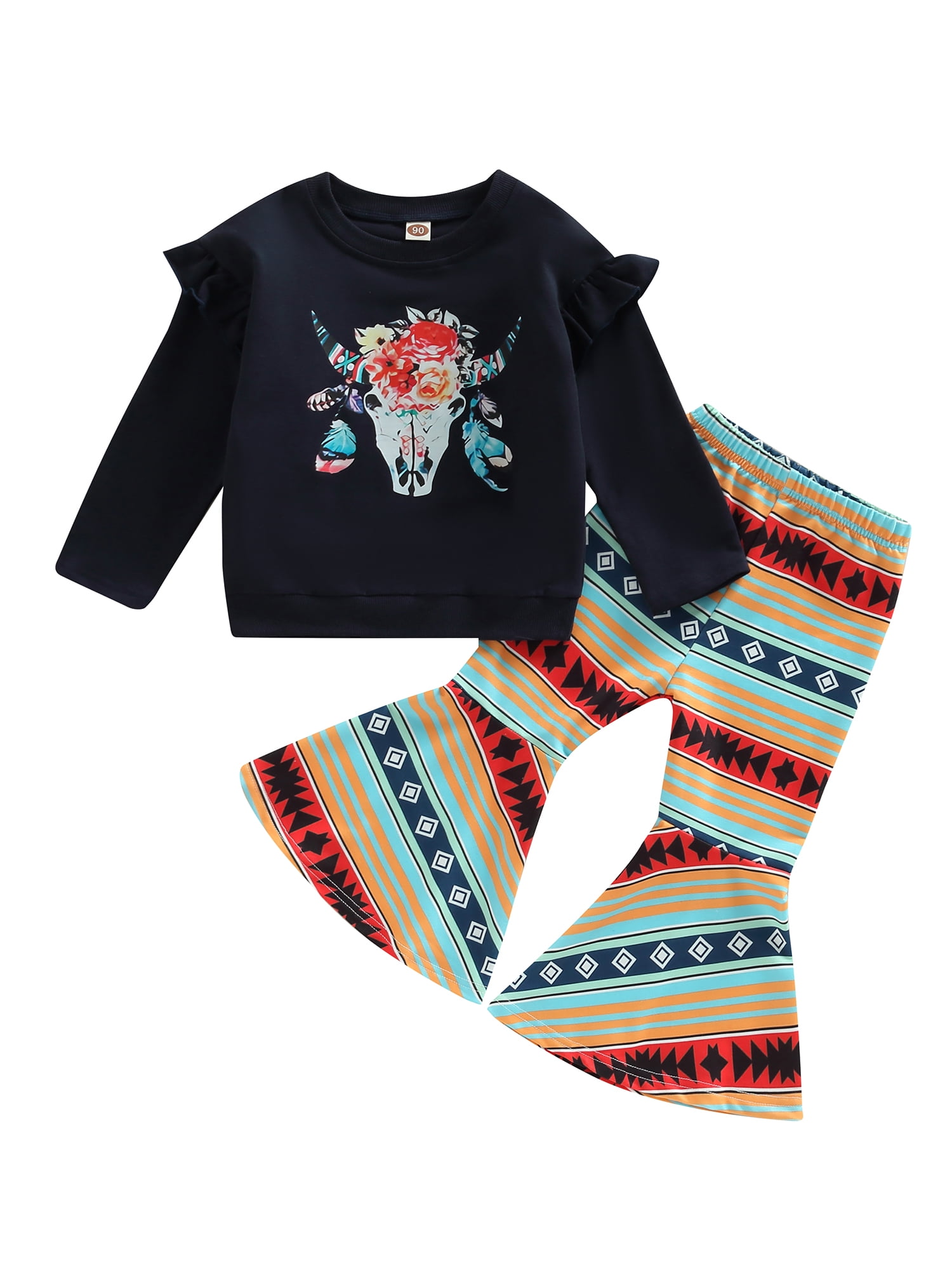 Baby Girls Outfits Long Sleeve Cartoon Cow Head Print Top + Flared Pants Set Kids Winter Clothes ...