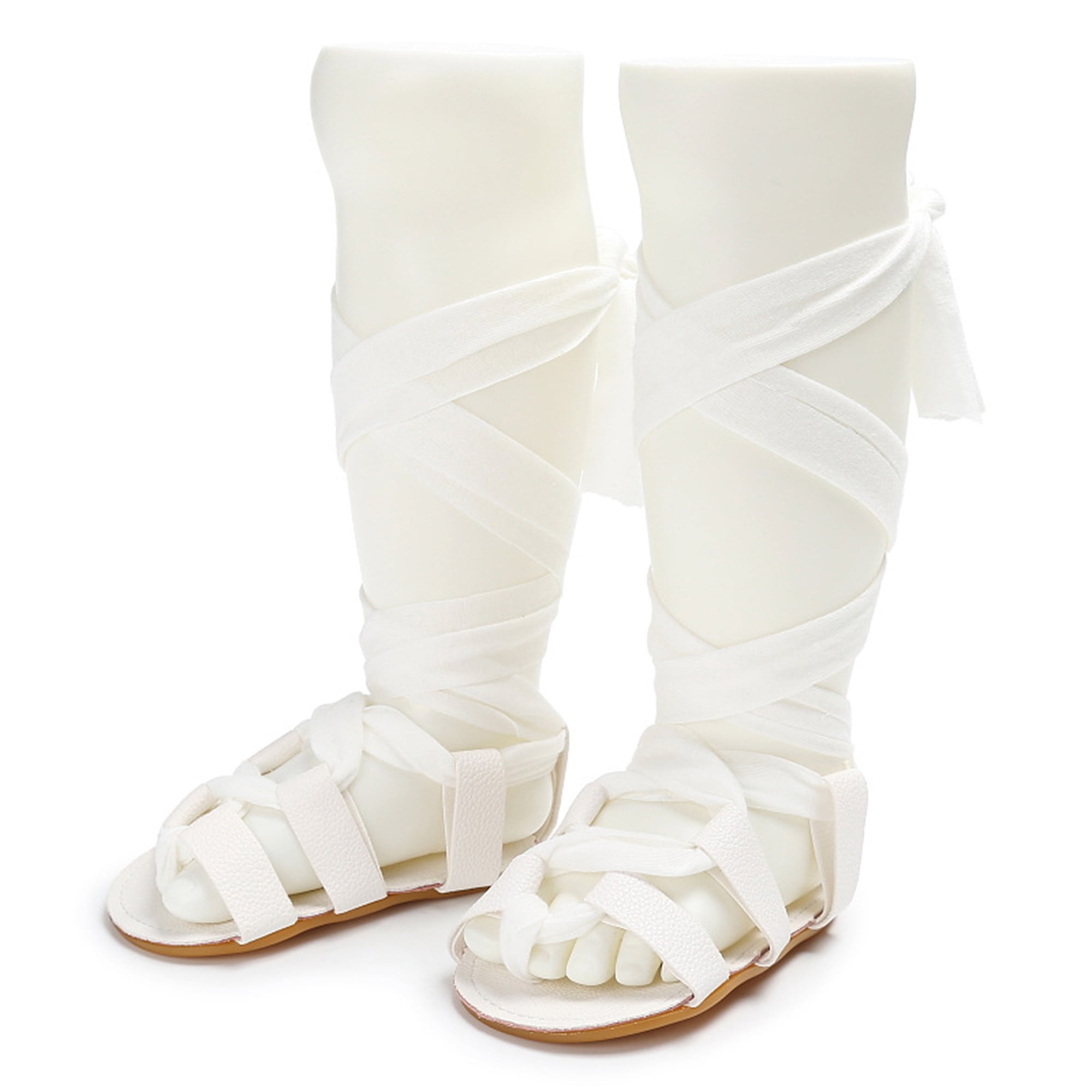 Baby Girls PU Leather Sandals Rubber Sole First Walkers Roman Bandage ...