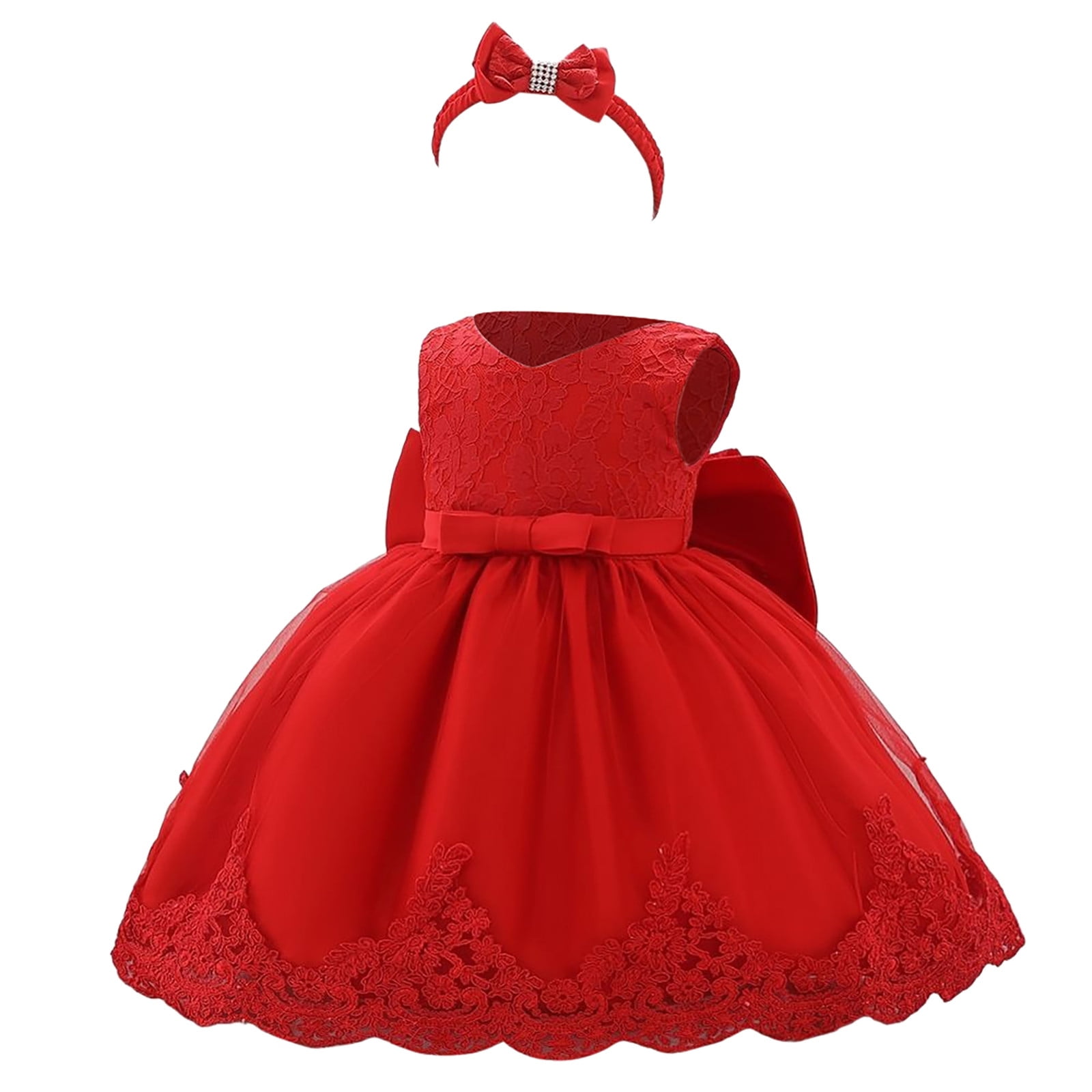 Baby Girls Pageant Baptism Lace Dress Bowknot Flower Dresses Wedding ...