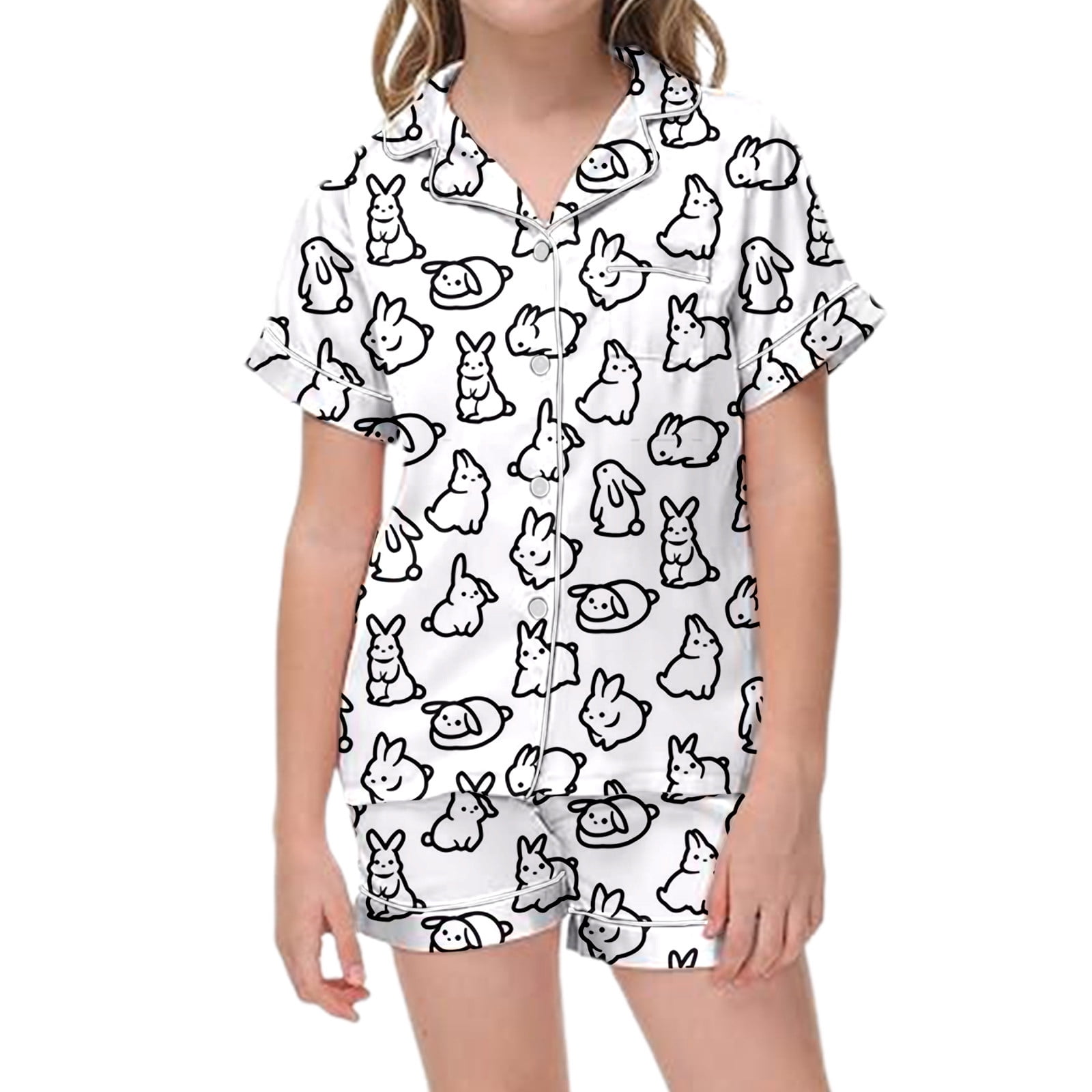 Baby Girls Pajama Set DIY Printed Button Collar Short Sleeve Pajamas ...