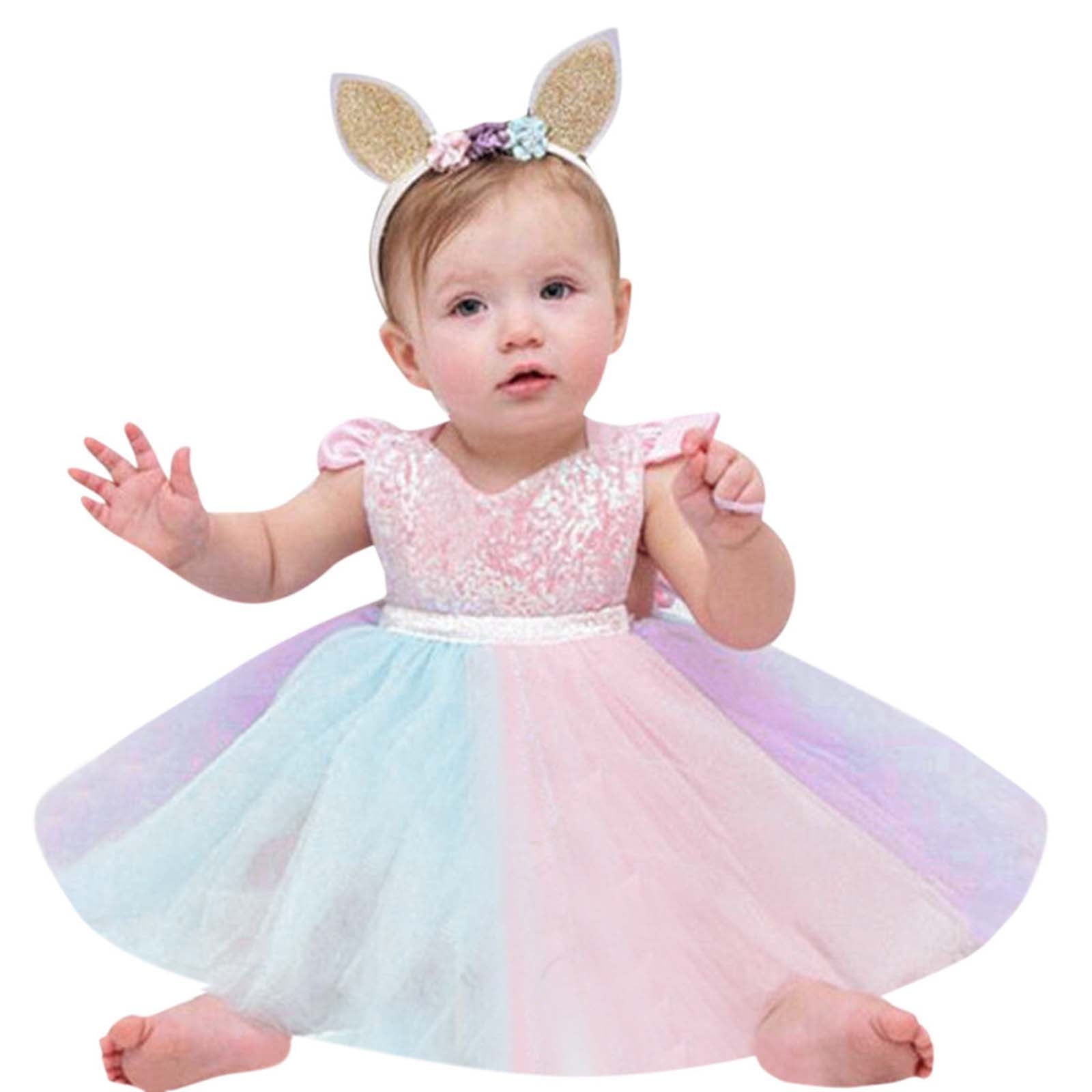 Baby Girls Party Dress Birthday Formal Flutter Rainbow Tulle Sparkly ...