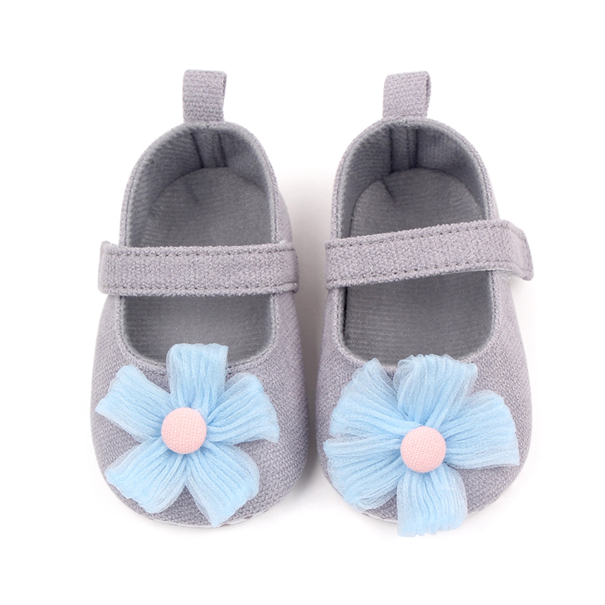 Baby Girls Premium Flats Rubber Sole Flower Leather Crib Shoe - Walmart.com