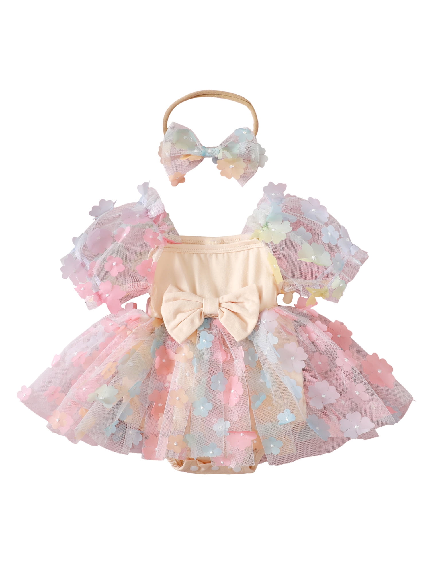 Baby Girls Princess Rompers Dress 3D Flower Short Sleeve Mesh Skirt Hem Infant Bodysuits Clothes ...