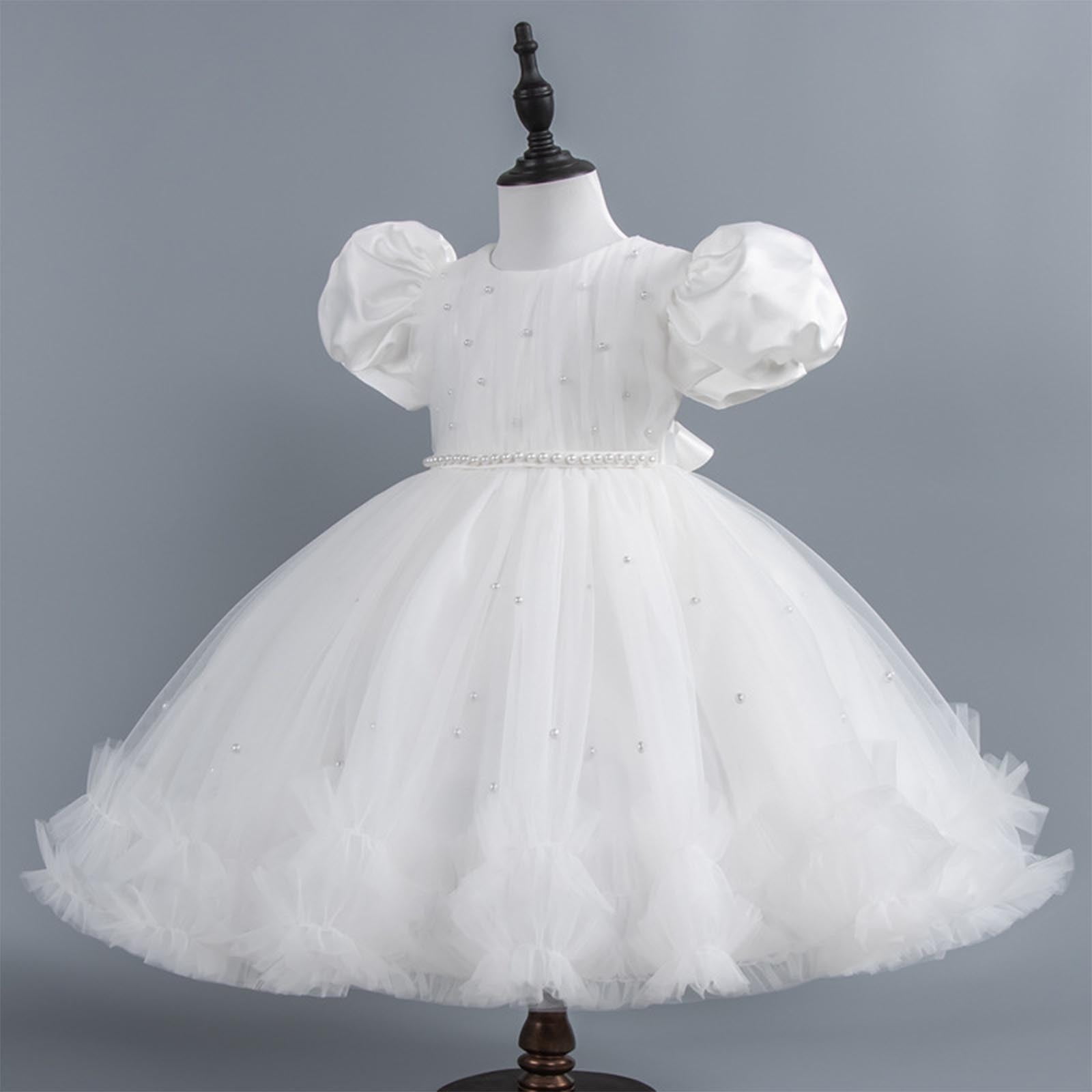 Baby Girls Puff Sleeve Mini Princess Dress Bow Backless Fluffy Fairy ...
