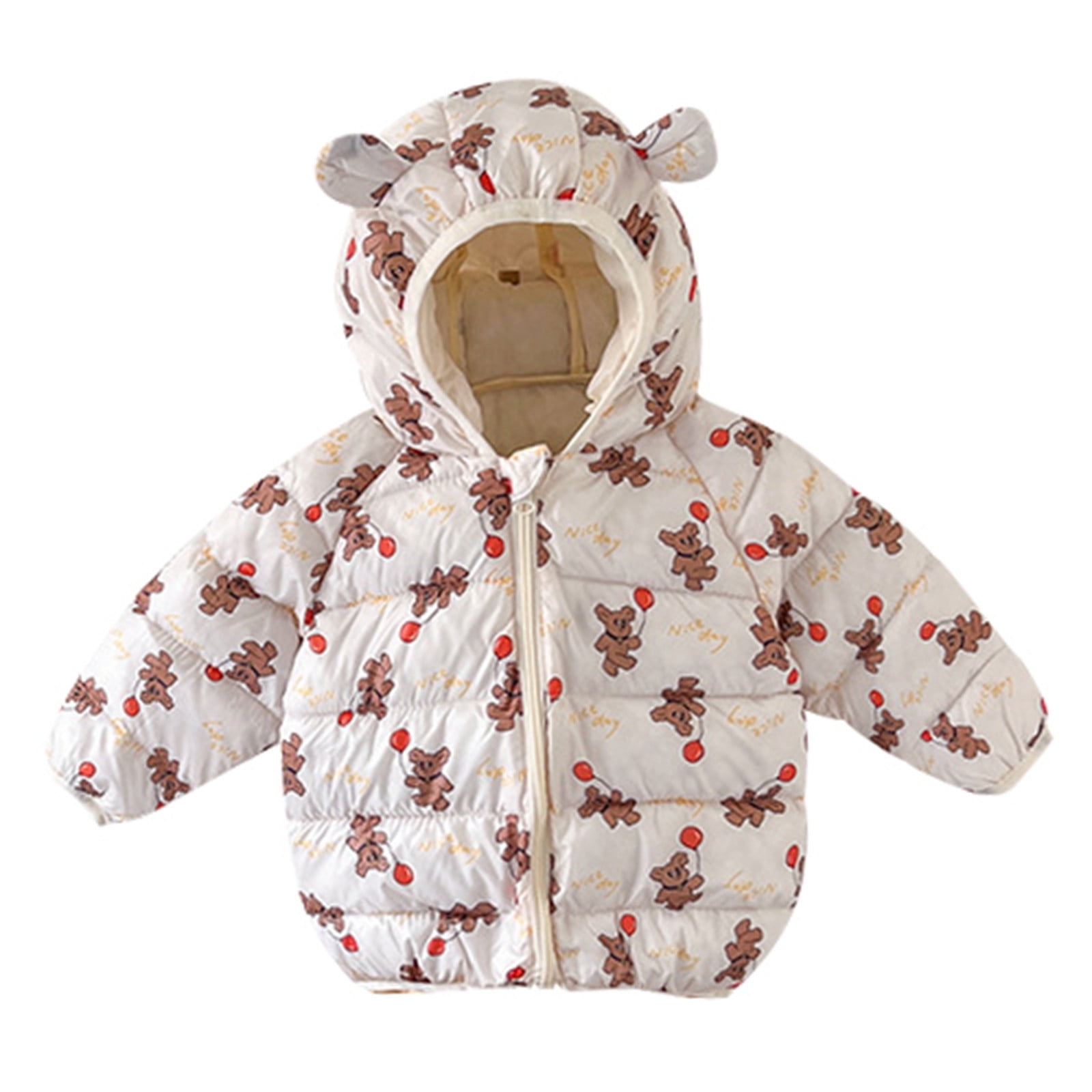 Baby Girls Puffer Coat Toddler Winter Coat Cute Bear Ear Hooded Jackets With Pockets Zipper up ...