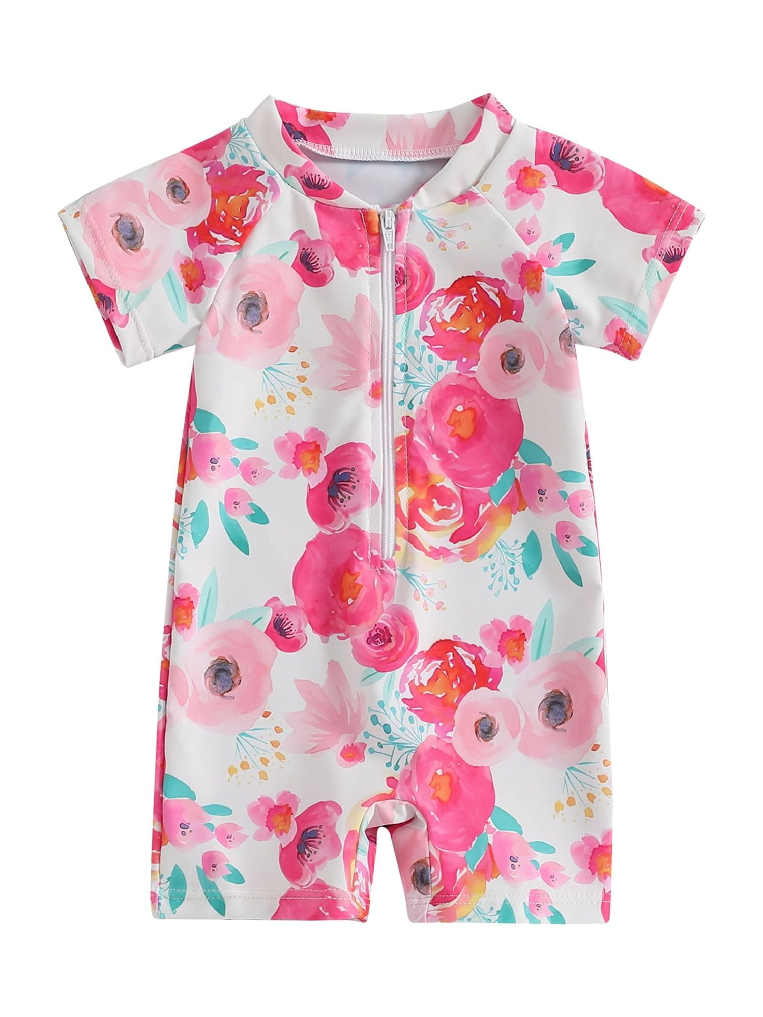 Baby Girls Rash Guard Swimsuit Playsuits Short Sleeve Zipper Floral Print Baby Bathing Suit ...