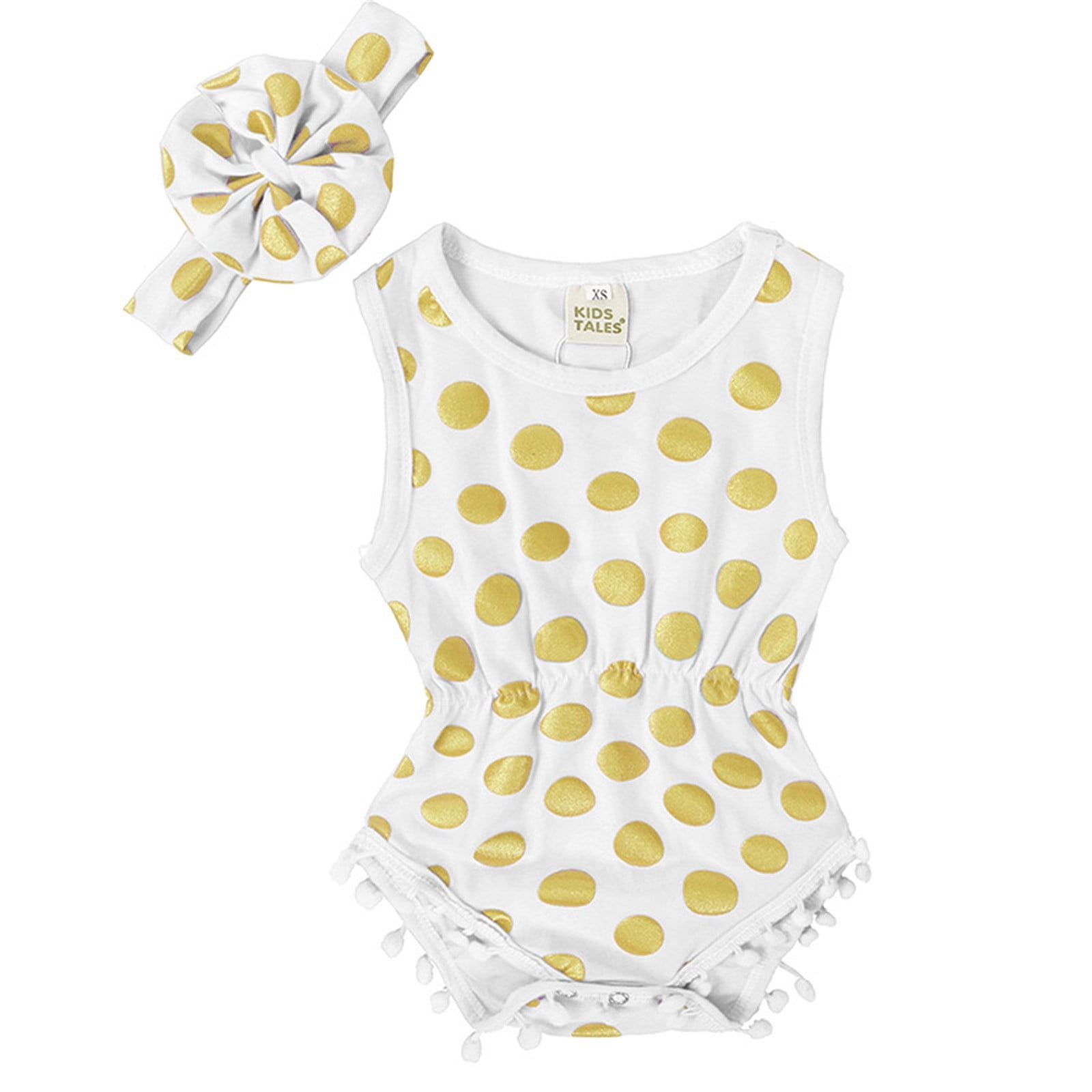 Baby Girls Rompers Dots print Crew neck Playsuits Headband Bodysuits ...