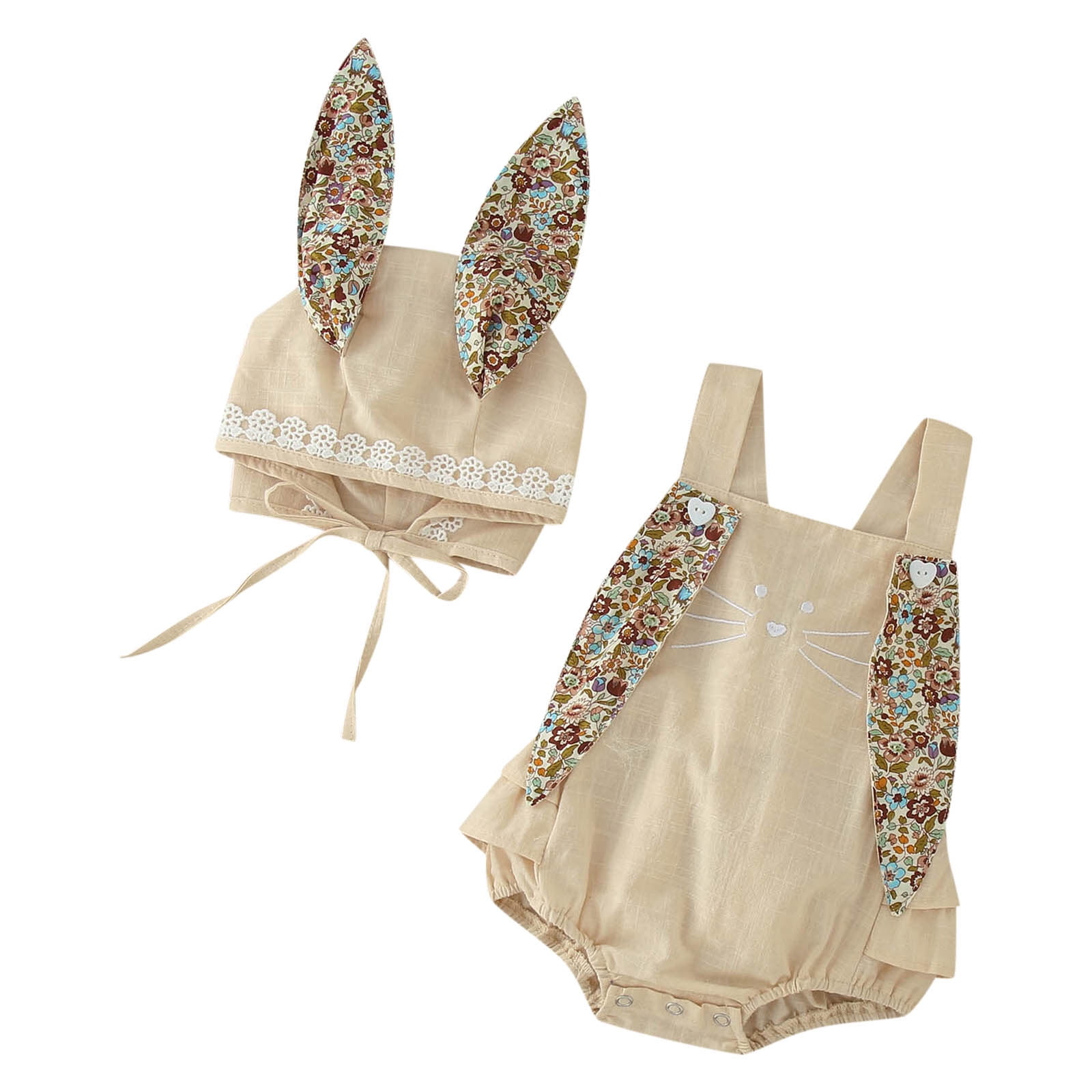 Baby Girls Rompers Sleeveless Cartoon Easter Bunny Print Backless ...