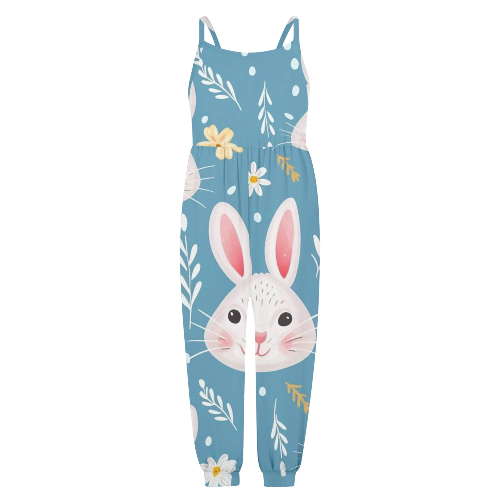 Baby Girls Rompers Kids One-pieces Floral Cartoon Easter Bunny Strappy ...