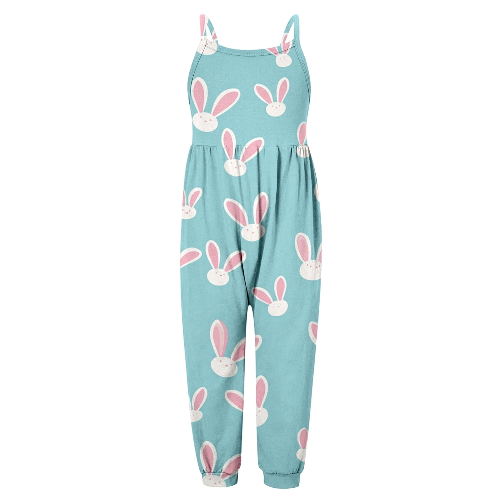 Baby Girls Rompers Kids One-pieces Floral Cartoon Easter Bunny Strappy ...