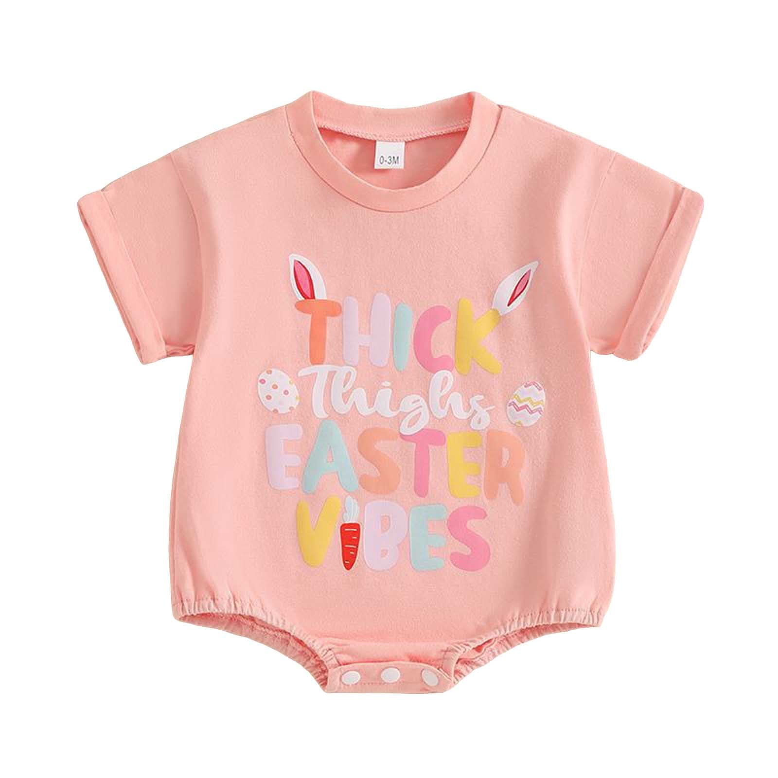 Baby Girls Rompers Easter Bunny Crew neck Short Sleeve Tops Shirt ...