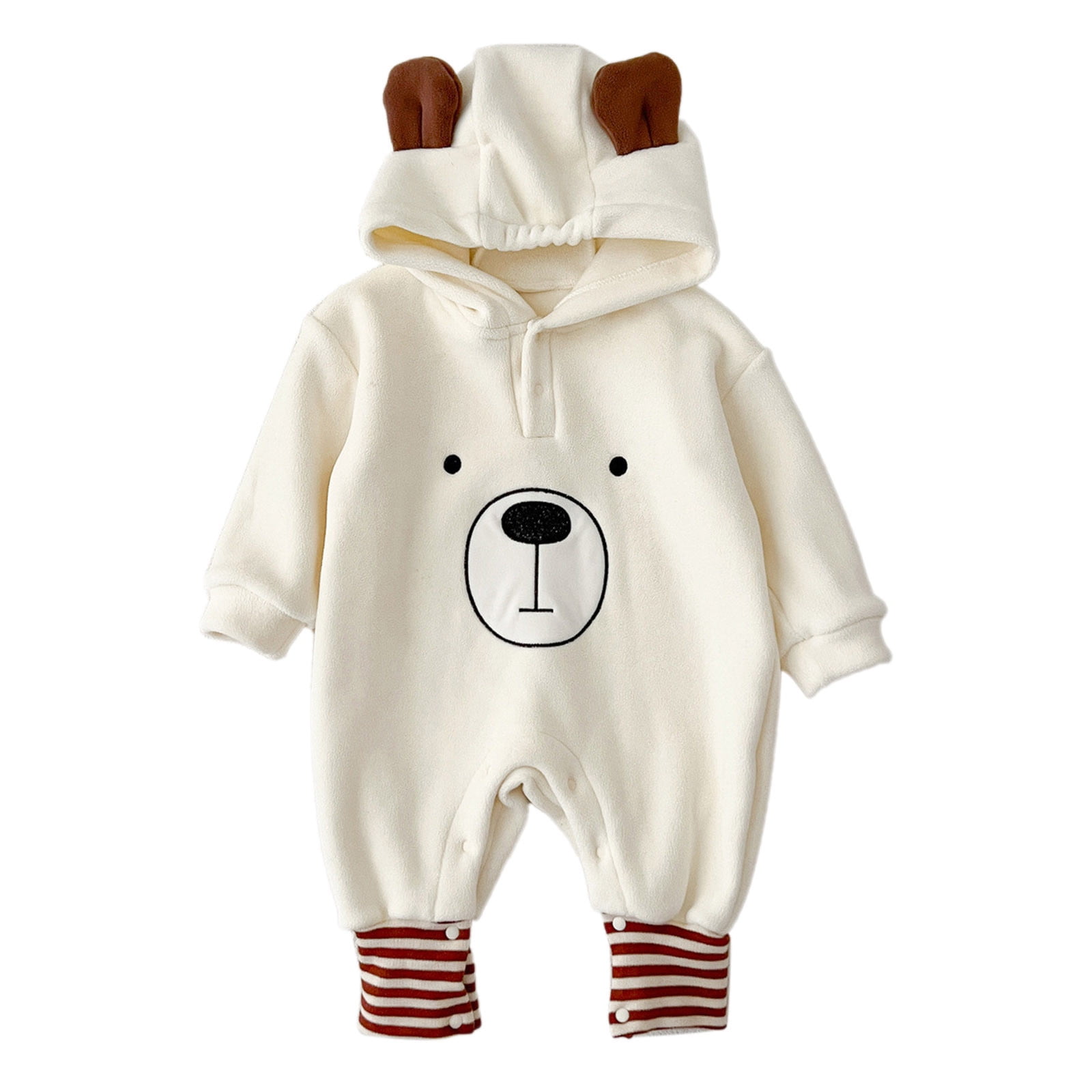 Baby Girls Rompers Warm Bear print hooded long sleeve Thick Winter ...