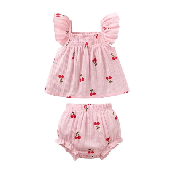 Baby Girls Ruffle Sleeveless Cherry Print Tops Diaper Cover Shorts ...