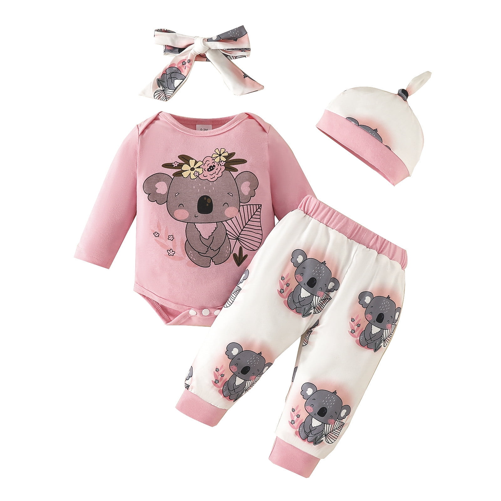 Baby Girls Sets Long Sleeve Cartoon Animal Print Tops And Pants 4Pcs ...