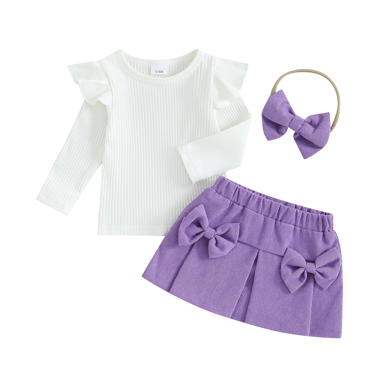 Baby Girls Skirt Outfits Newborn Flying Sleeve Ribbed Tops and Corduroy ...