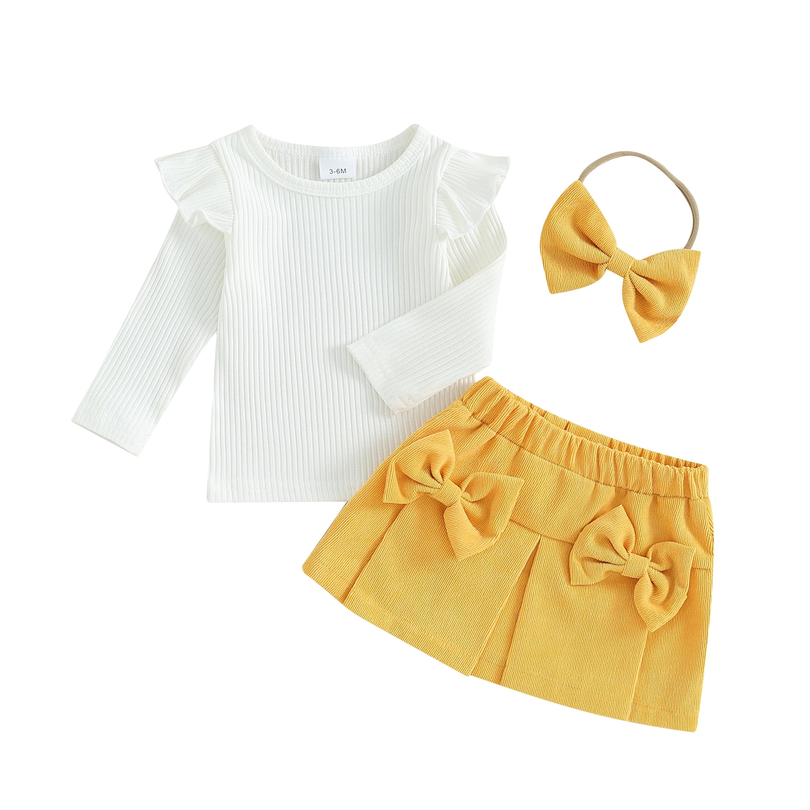 Baby Girls Skirt Outfits Newborn Flying Sleeve Ribbed Tops and Corduroy ...