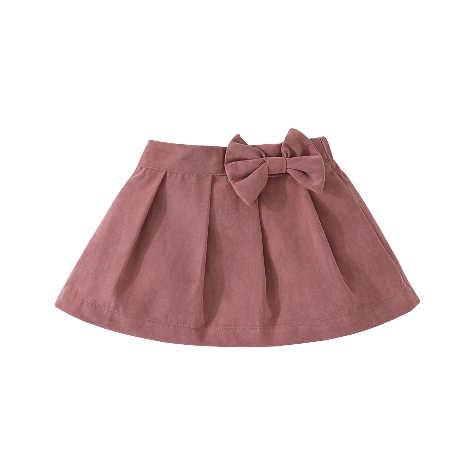 Baby Girls Skirts Kids Solid Color Bow Pleated Skirt Girl's Trendy ...
