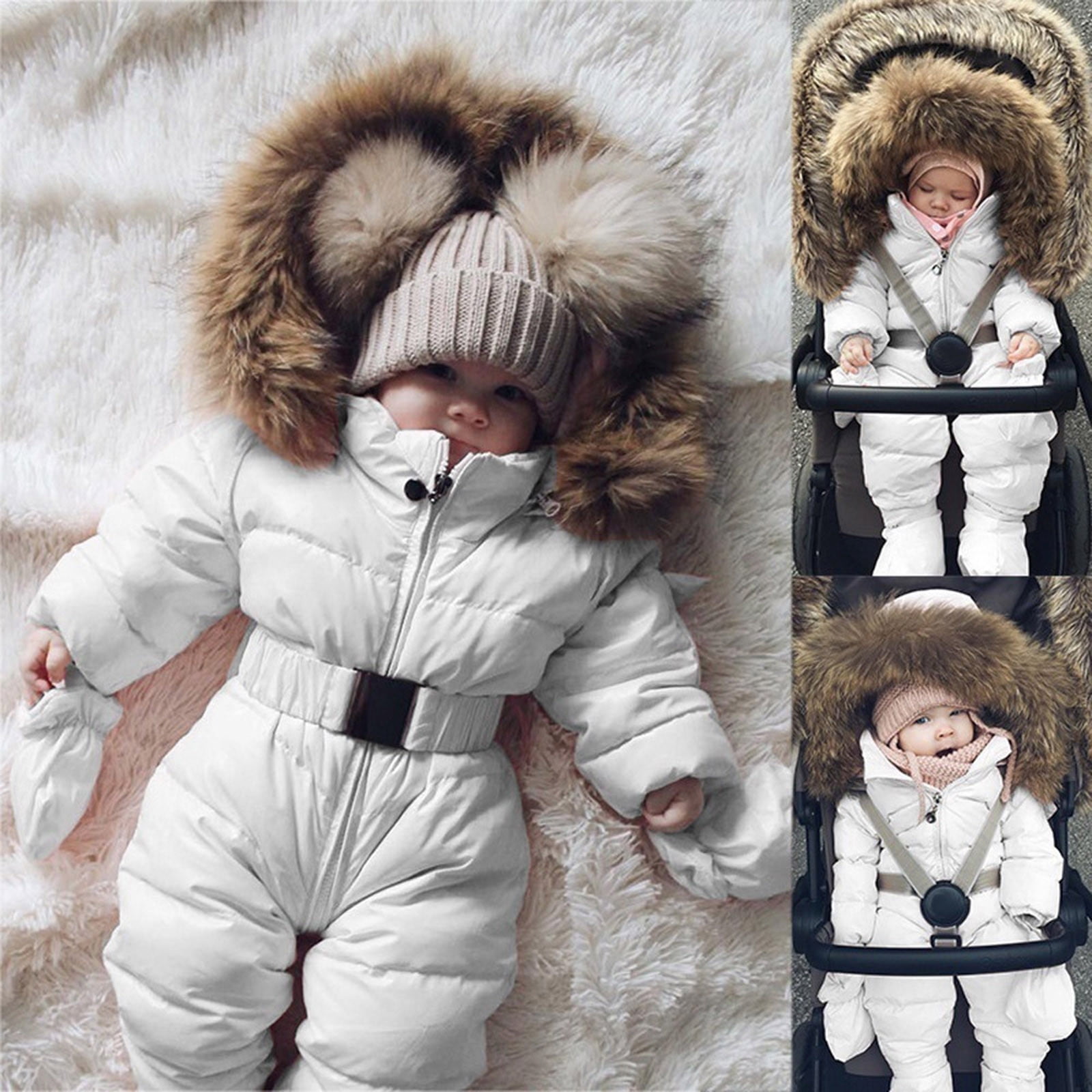 Baby Girls' Snowsuits Baby Winter Coat Hooded Romper Snowsuit Baby Girl ...