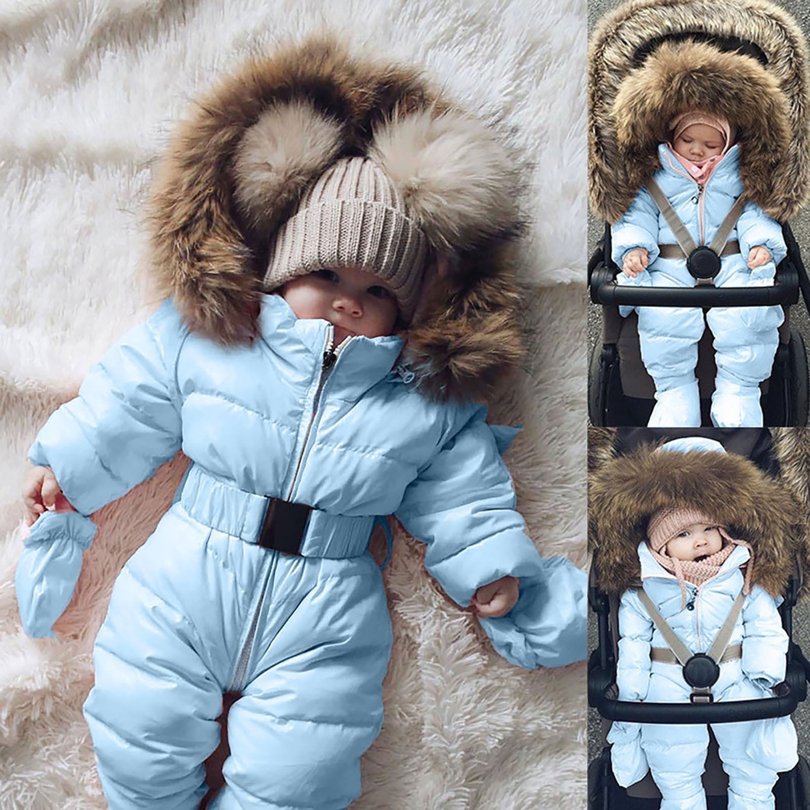 Baby Girls' Snowsuits Infant Winter Coat Baby Boys Girls Hooded Romper Snowsuit Puffer Jacket ...