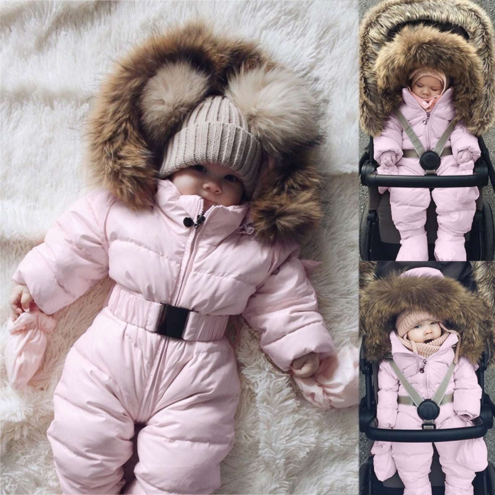 Baby Girls' Snowsuits Infant Winter Coat Baby Hooded Romper Bodysuit ...