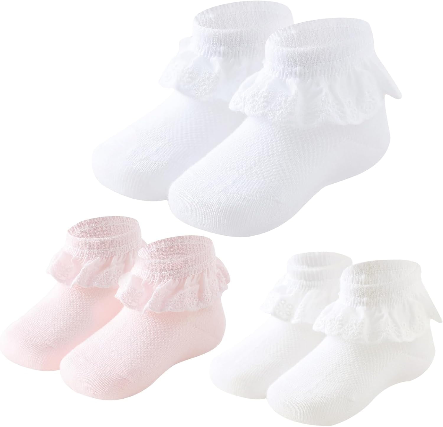 Baby Girls Socks Eyelet Ruffle Lace Frilly Dress Socks for Newborn ...