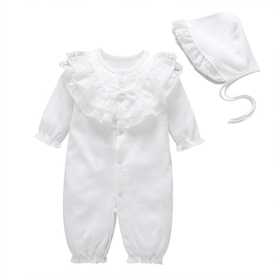 Baby Girls Solid Ruffles Lace Romper Jumpsuit+Hat Outfits Sets ...