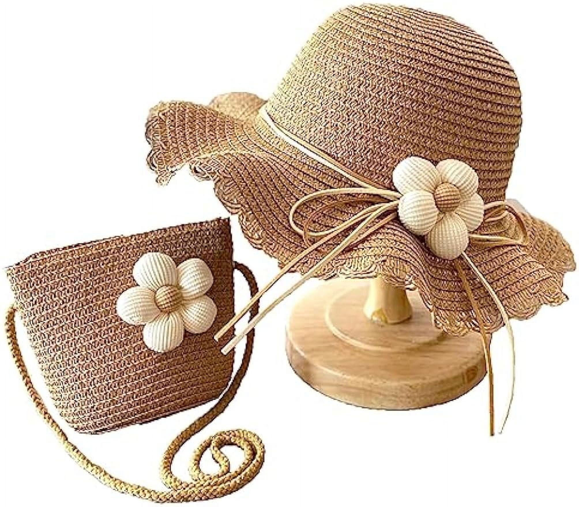 Baby Girls Straw Hat Bag, Flower Sun Hat Beach Bag, Summer Straw Hat ...