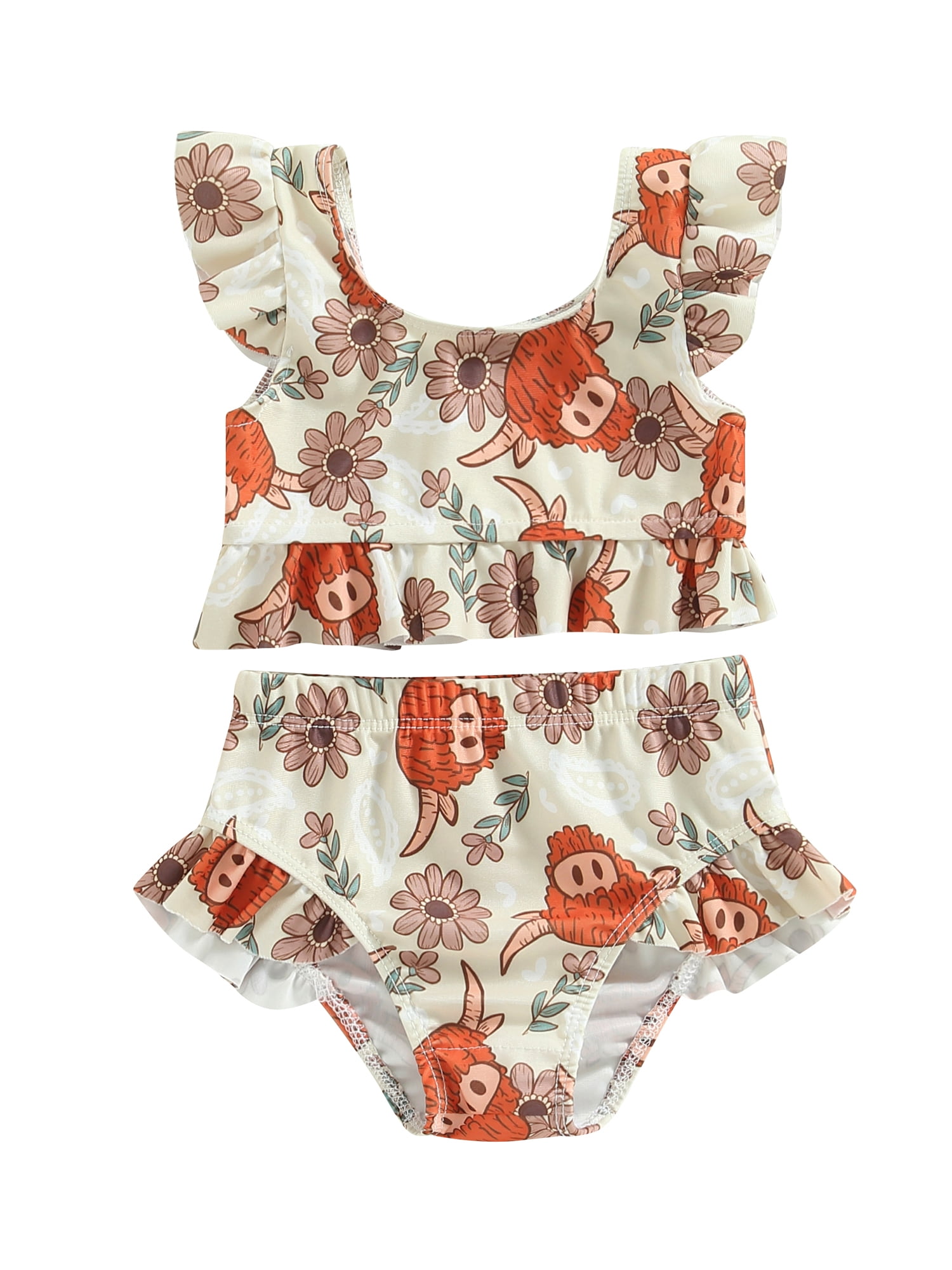 Baby Girls Summer Beach Bikini Set Flower/Bull Head Print Fly Sleeve ...