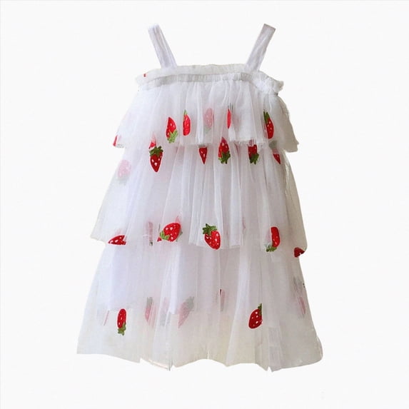 Baby Girls Summer Dress Sleeveless Strap Strawberry Print Dresses for ...