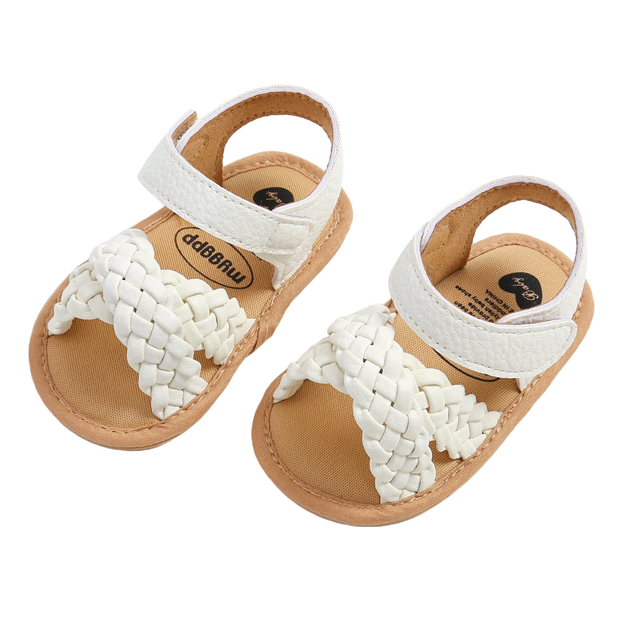 Baby Girls Summer Sandals Solid Color Braided Soft Sole Open-toed ...