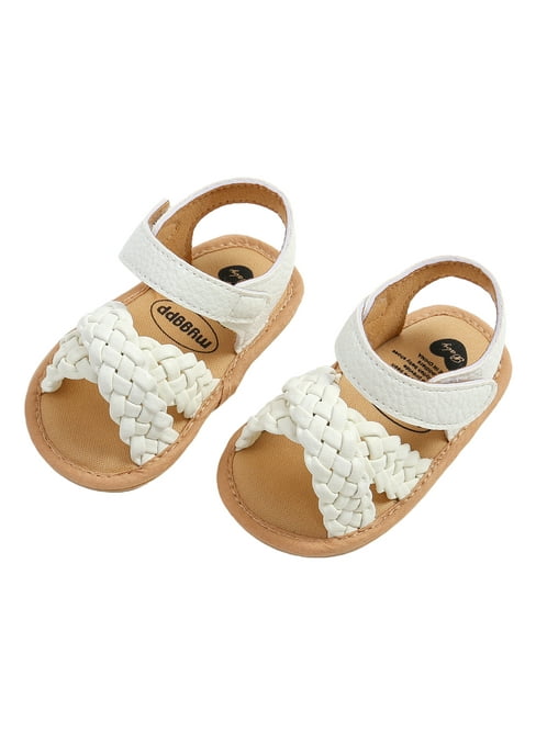 Celivon Baby Girls Sandals Infant Girl Flat Bottom Non Slip Open Toe Solid Color Cloth Pleated ...