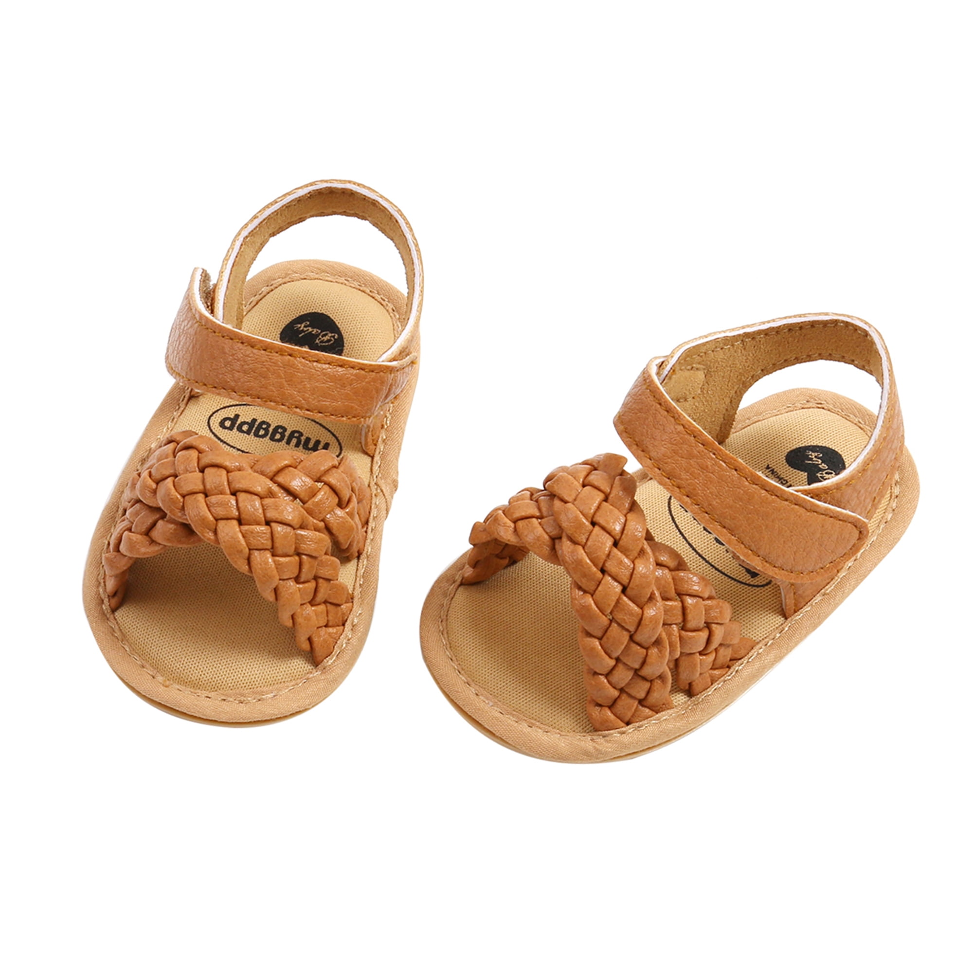 Baby Girls Summer Sandals Solid Color Braided Soft Sole Open-toed ...