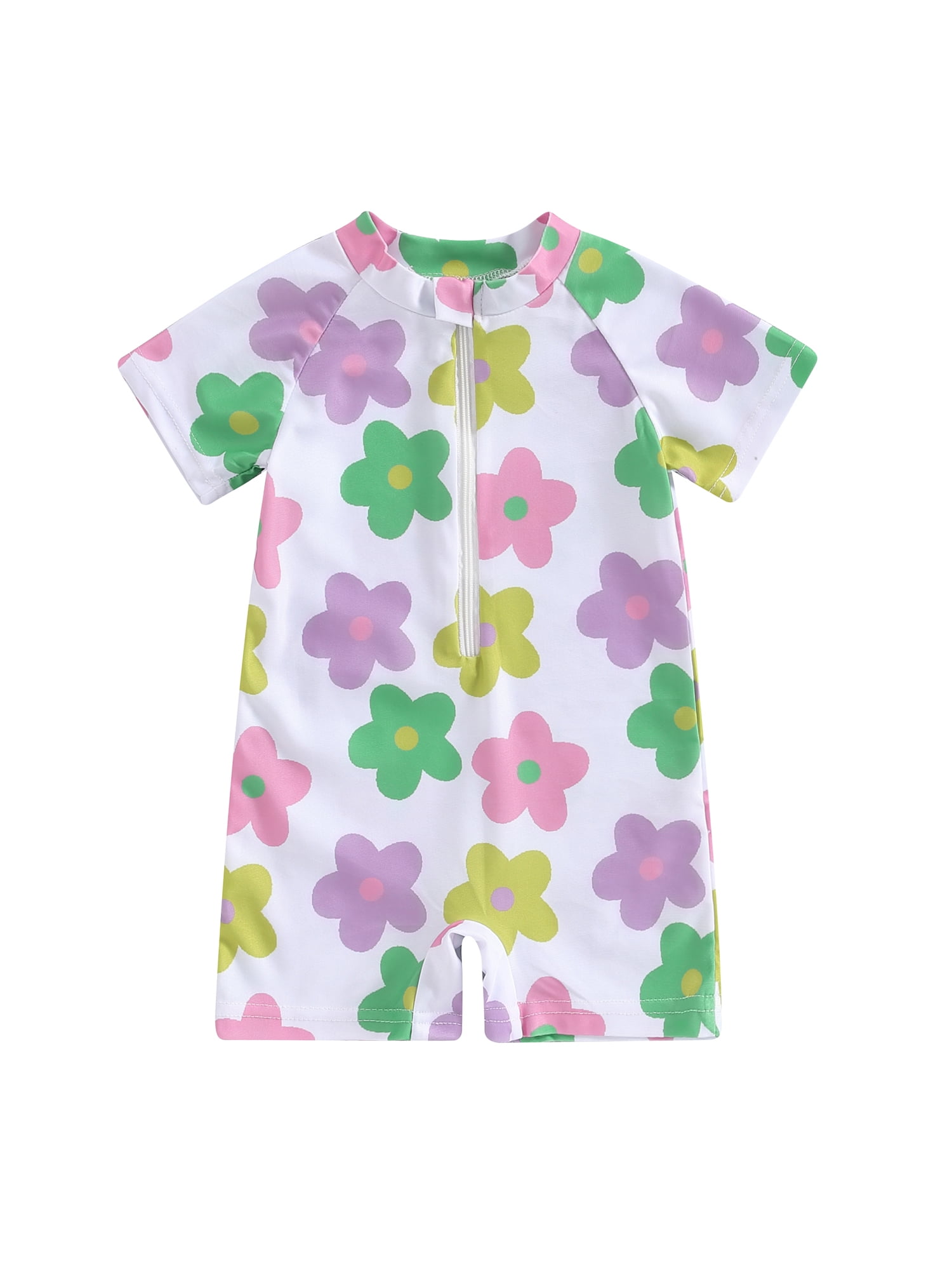 Baby Girls Summer Swimwear Floral Print Short Sleeves Swimsuits for ...