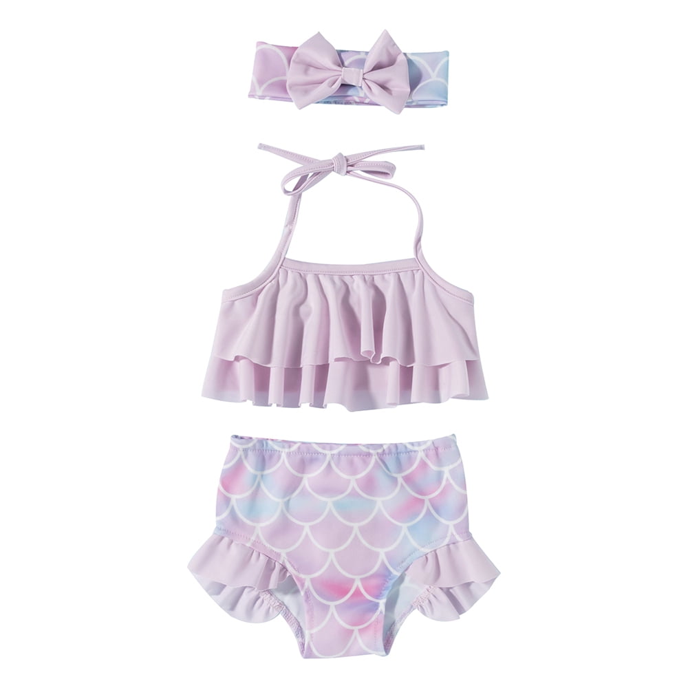 Baby Girls Swimsuit Ruffle Baby Bathing Suits 3 Piece Infant Mermaid ...