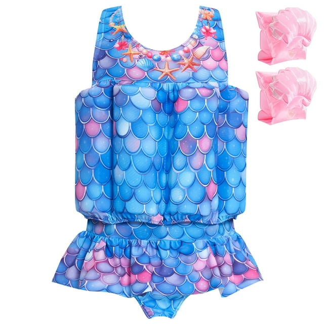 Baby Girls Swimsuit with Floatation Toddler One Piece Swimsuits Kids ...