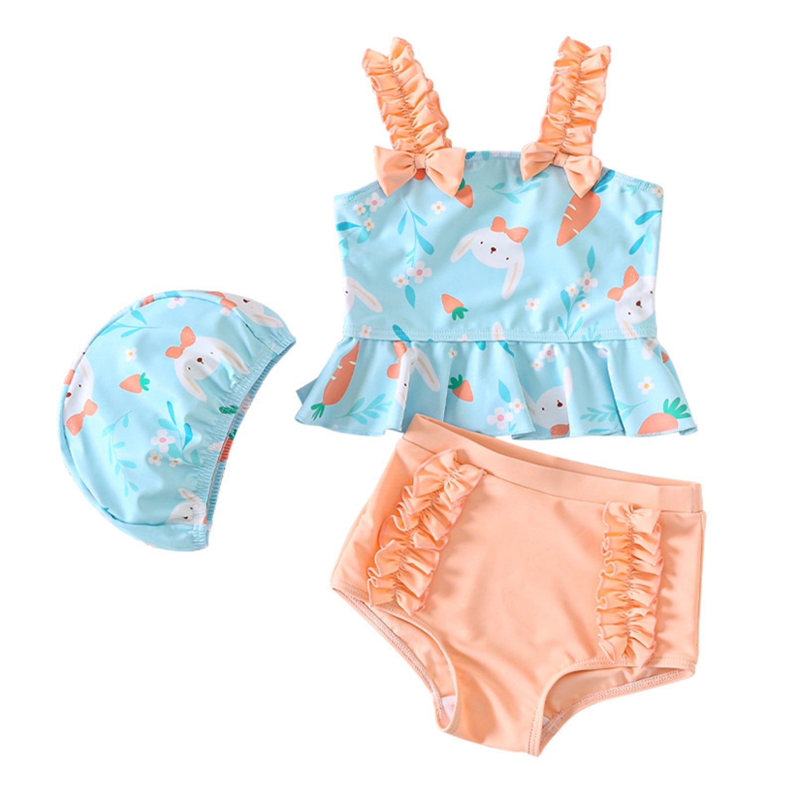 Baby Girls Swimsuits Rabbit Print Spaghetti Strap V Neck Bra And Panty ...