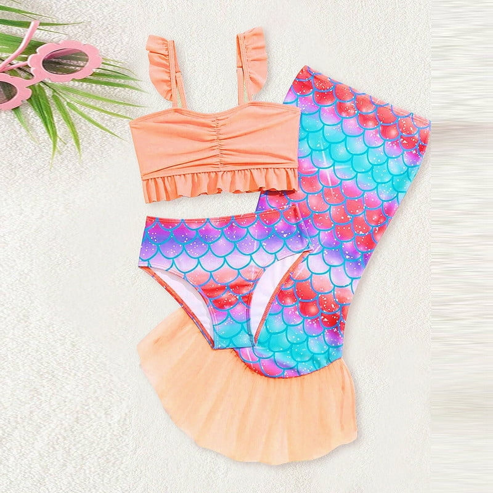 Baby Girls Swimsuits Summer Fish Scale Print Spaghetti Strap Bra And ...
