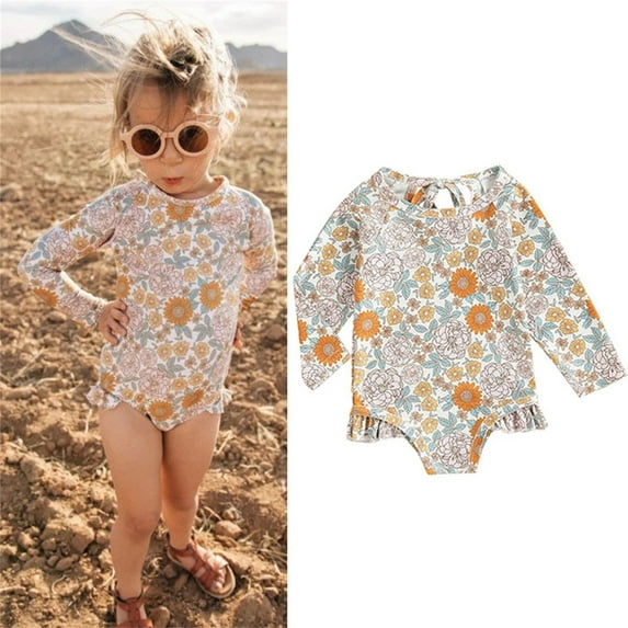Baby Girls Upf 50+ Sun Protection Printed Long Sleeve One Piece Rash ...