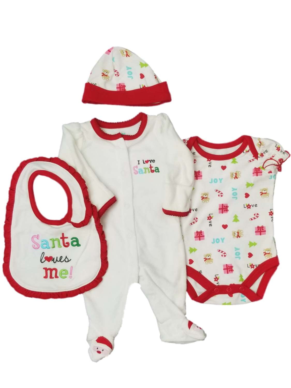 Baby Girls White Body Suit Hat Bib Christmas Santa Sleeper Holiday ...