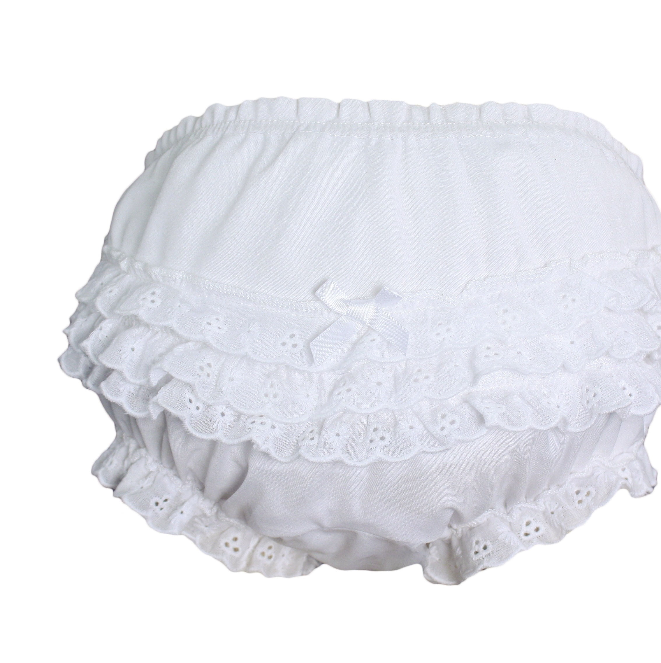 Baby Girls White Elastic Bloomer Diaper Cover with Embroidered Eyelet ...
