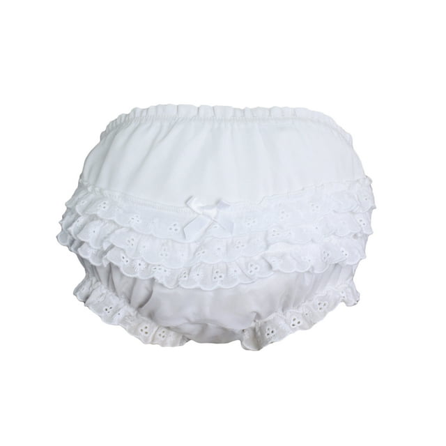Baby Girls White Elastic Lace Bloomer Diaper Cover with Embroidered ...