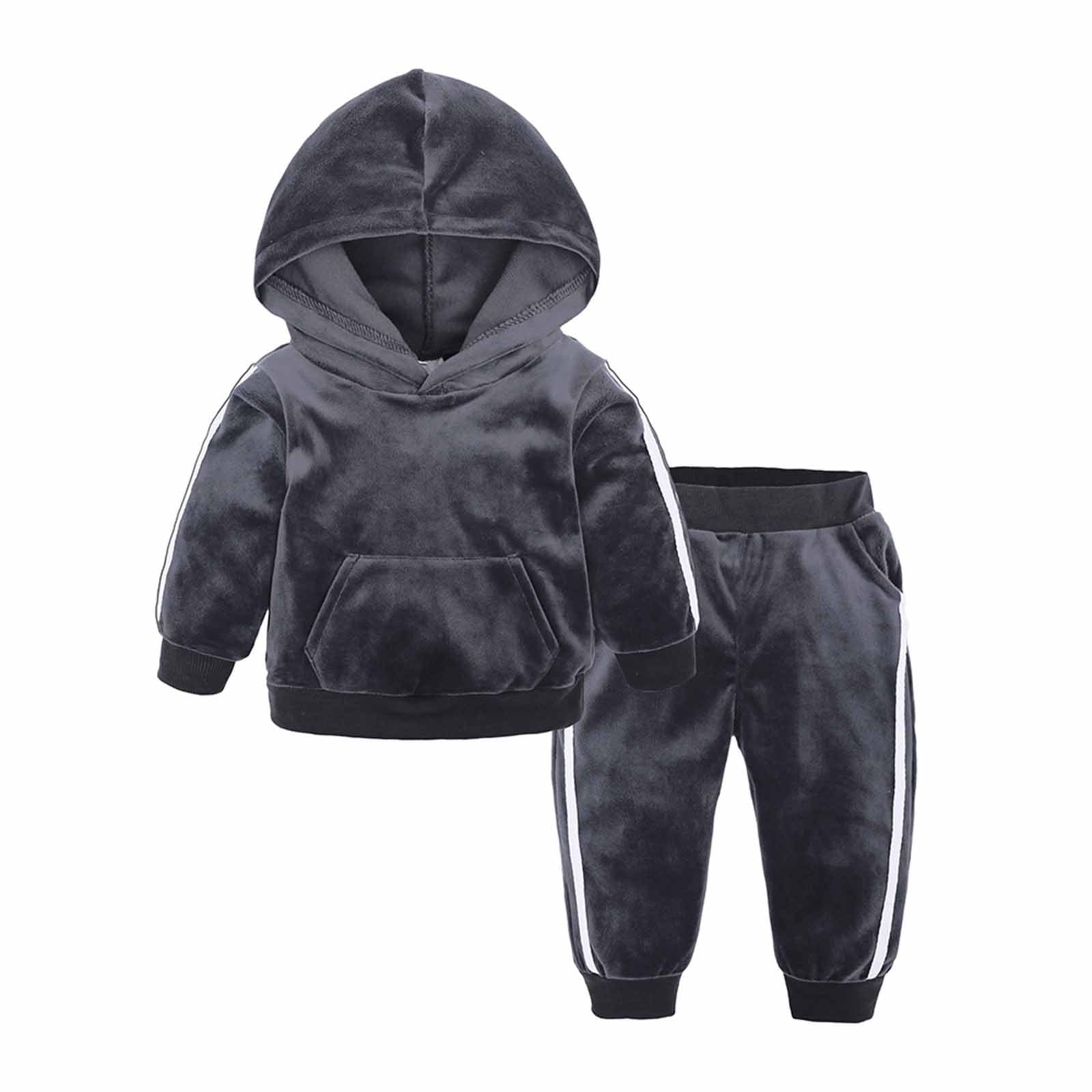 Baby Girls Winter Clothes Set Long Sleeve Velvet Hoodie Sweatshirt ...