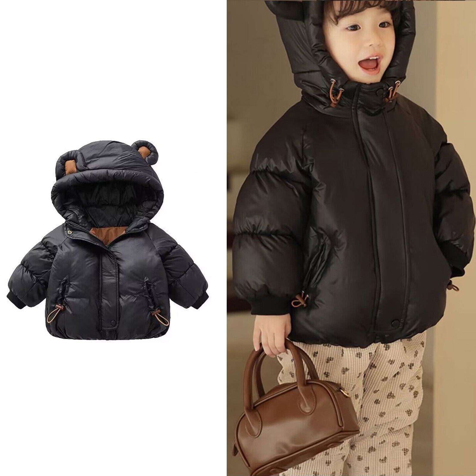 Baby Girls Winter Coat,Baby Boys Puffer Coat Cute Bear Ear with Hoods Long Sleeve Light Winter ...