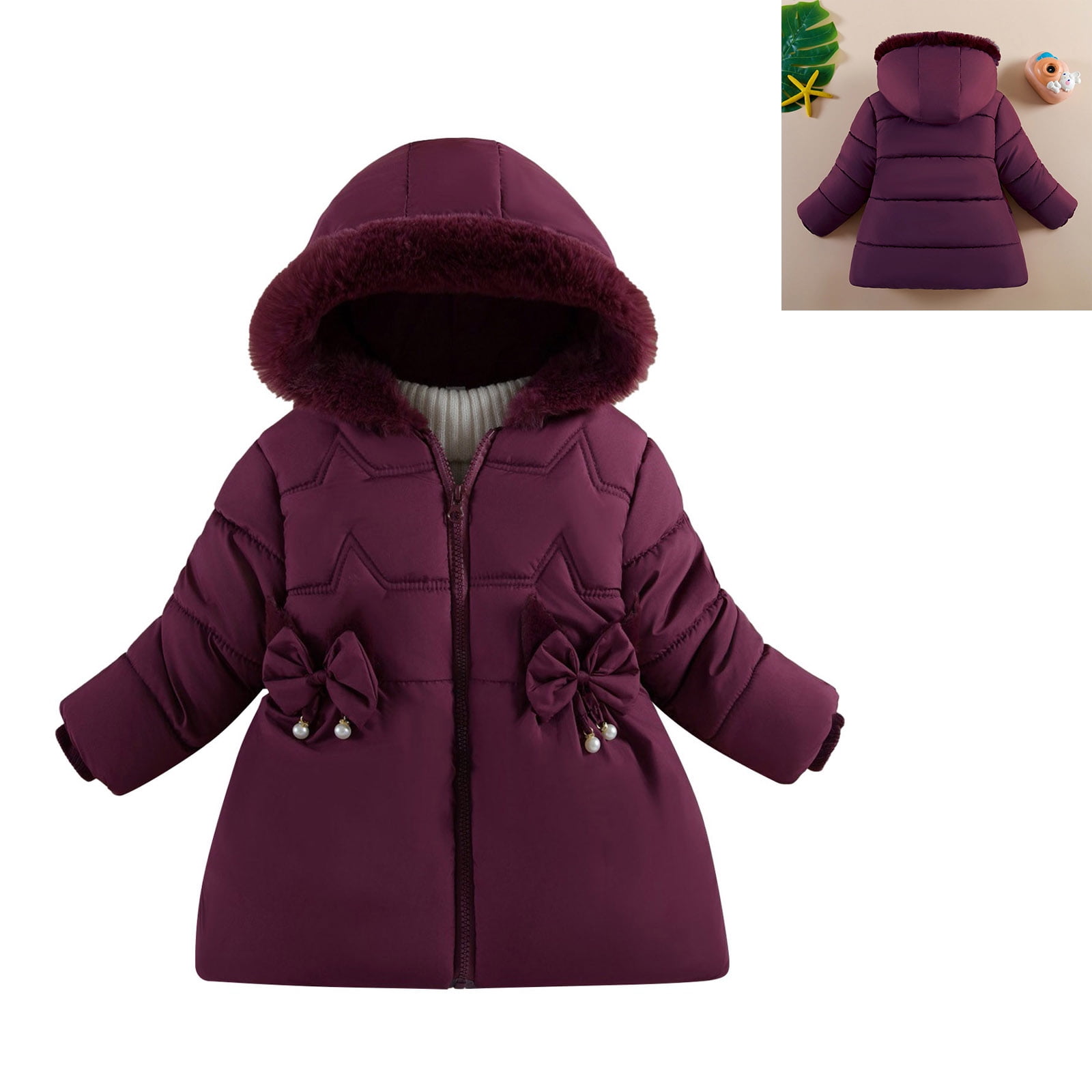 Baby Girls Winter Coat Kids Puffer Jacket Full-Zip Long Sleeve Windproof Down Jacket Hooded Down ...